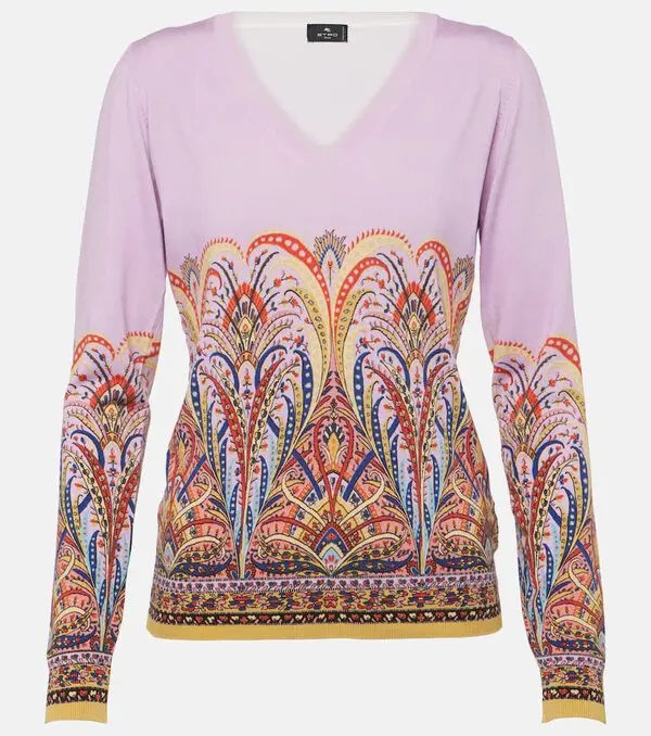 Etro Printed Silk-blend Sweater - Pink