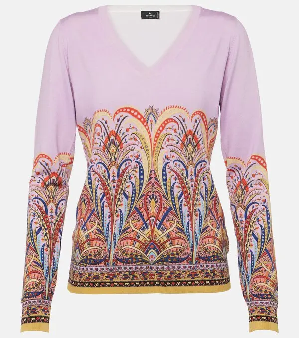 Etro Printed Silk-blend Sweater - Pink