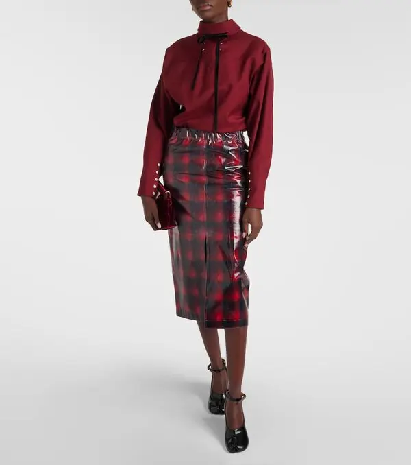 MAISON MARGIELA Checked Coated Wool Midi Skirt