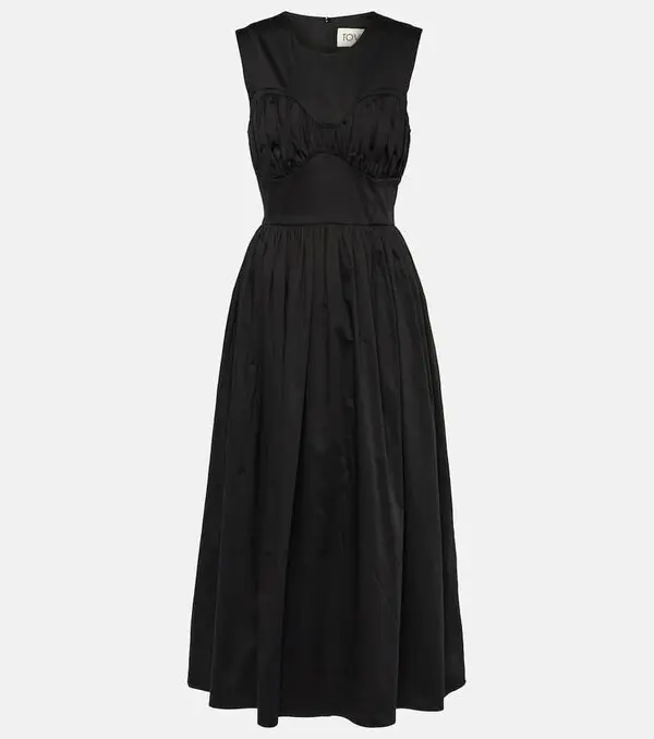 Tove Delphine Gathered Cotton-blend Midi Dress - Black