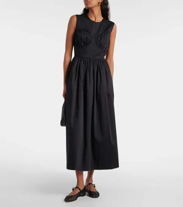 Tove Delphine Gathered Cotton-blend Midi Dress - Black
