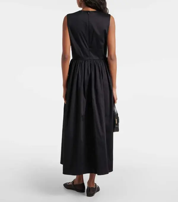 Tove Delphine Gathered Cotton-blend Midi Dress - Black
