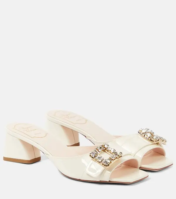 ROGER VIVIER Bikiviv Embellished Patent Leather Mules - Brown