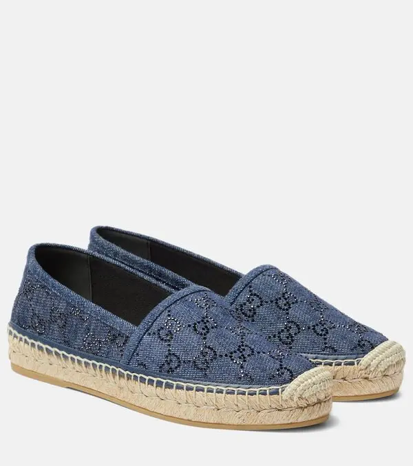 Gucci Gg Crystal-Embellished Denim Espadrilles - Blue  display picture 3