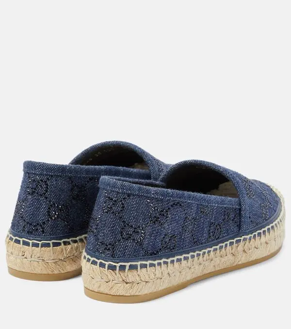 Gucci Gg Crystal-Embellished Denim Espadrilles - Blue  display picture 3