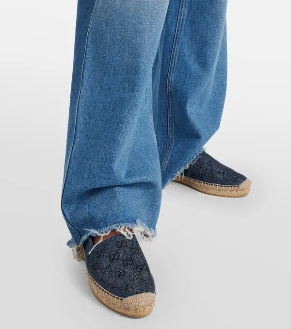 Men’s Gucci, blue denim ESPADRILLES size 8, made in Spain Gucci Gg Crystal-Embellished Denim Espadrilles - Blue  main image 2