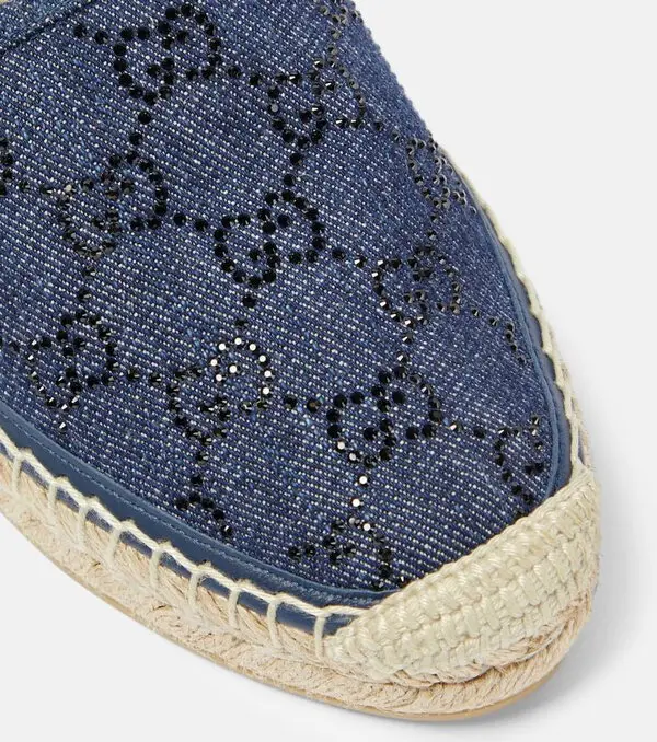 Gucci Gg Crystal-Embellished Denim Espadrilles - Blue  display picture 3