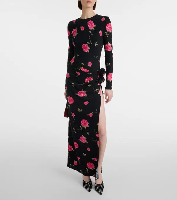 Magda Butrym Floral Appliqué Gathered Maxi Dress