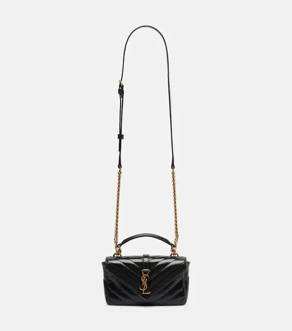 Saint Laurent College Mini Metalassé Leather Shoulder Bag - Black
