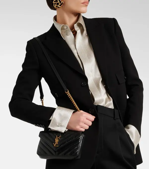 Saint Laurent College Mini Metalassé Leather Shoulder Bag - Black