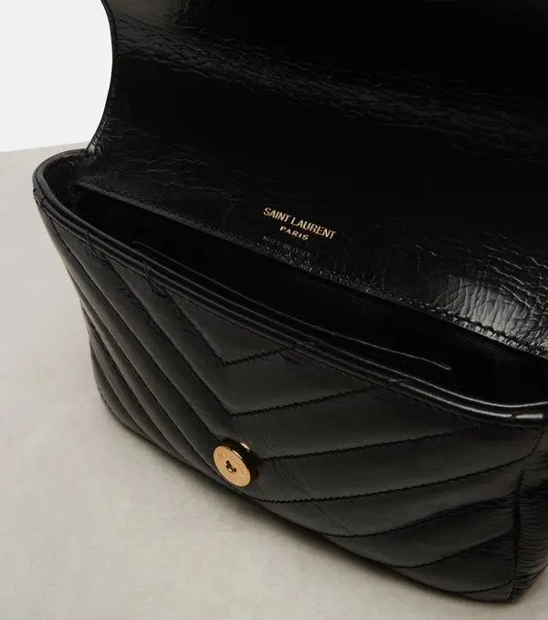 Saint Laurent College Mini Metalassé Leather Shoulder Bag - Black