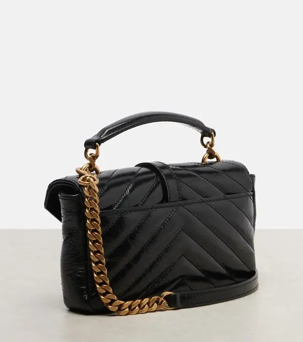 Saint Laurent College Mini Metalassé Leather Shoulder Bag - Black