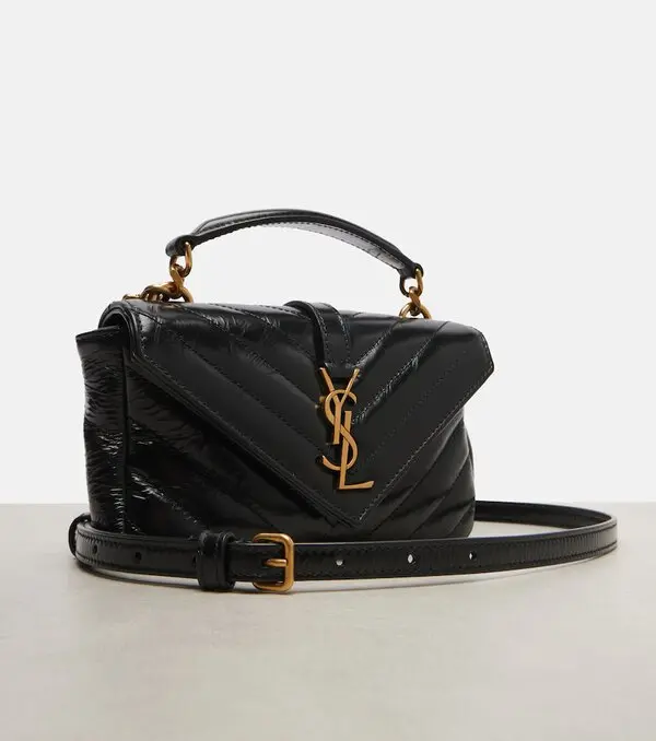 Saint Laurent College Mini Metalassé Leather Shoulder Bag - Black