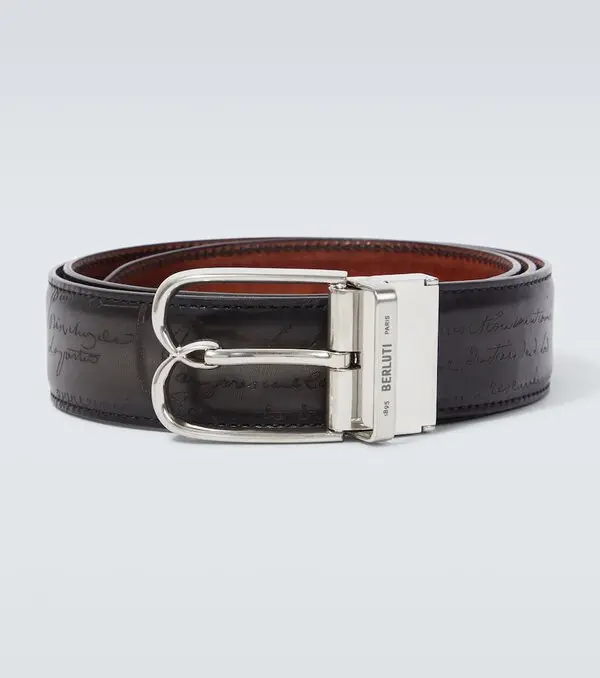 Berluti B Volute Scritto Reversible Leather Belt