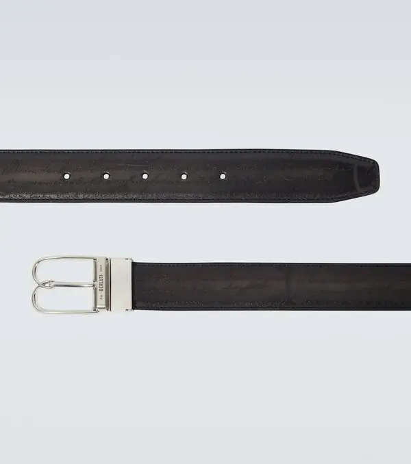 Berluti B Volute Scritto Reversible Leather Belt