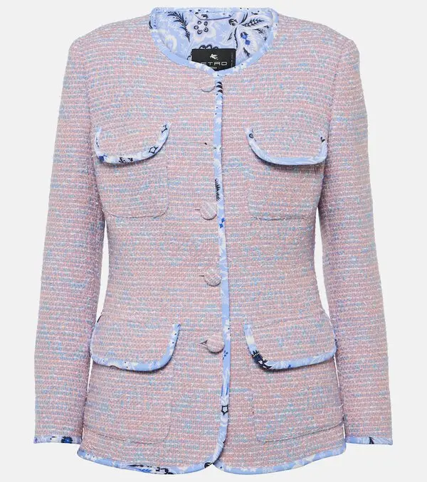 Etro Checked Wool-blend Tweed Jacket - Blue