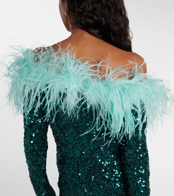 Buy Dolce & Gabbana Feather-trimmed Sequined Midi Dress - Green At 40% Off  | Editorialist