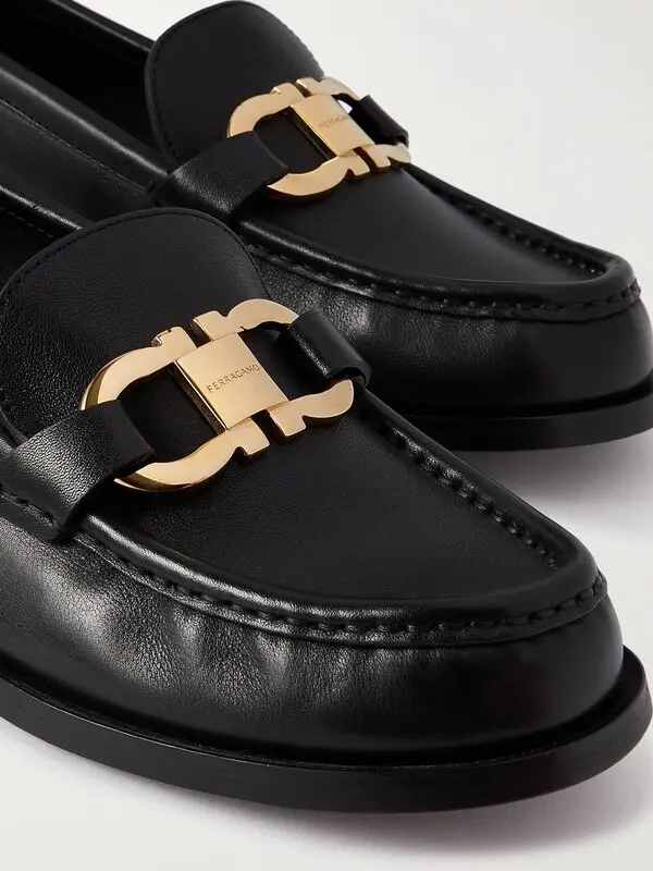 Salvatore Ferragamo Black and Gold Loafers with Signature Hardware. Salvatore Ferragamo | Shoes | Salvatore Ferragamo Black  main image 4