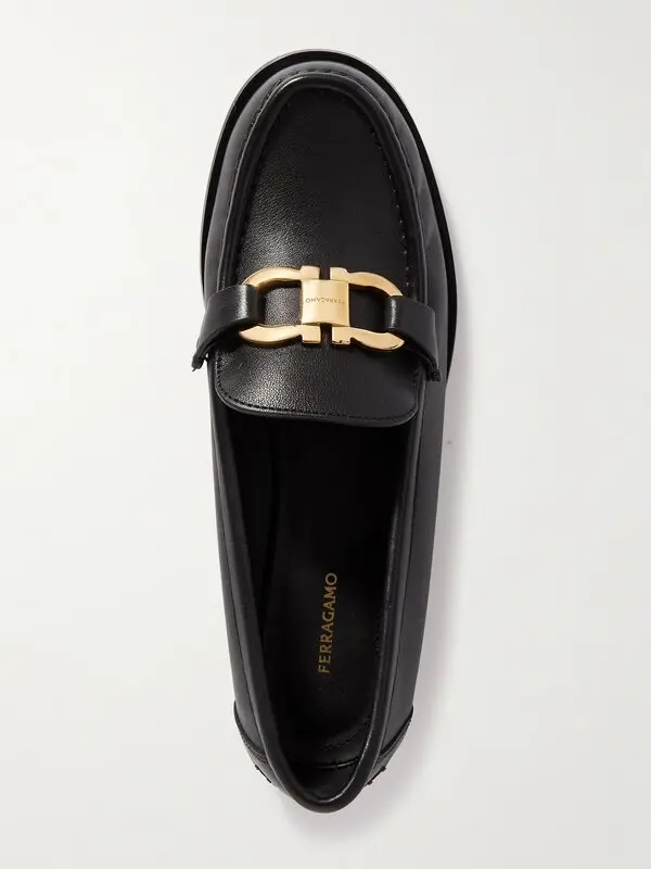 Salvatore Ferragamo Black and Gold Loafers with Signature Hardware. Salvatore Ferragamo | Shoes | Salvatore Ferragamo Black  main image 2