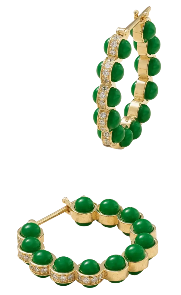 L’ATELIER NAWBAR Atoms 18-karat Gold, Enamel And Diamond Hoop Earrings - Green