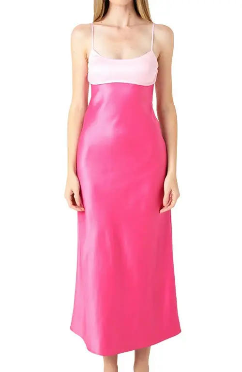 Endless Rose Colorblock Satin Midi Dress