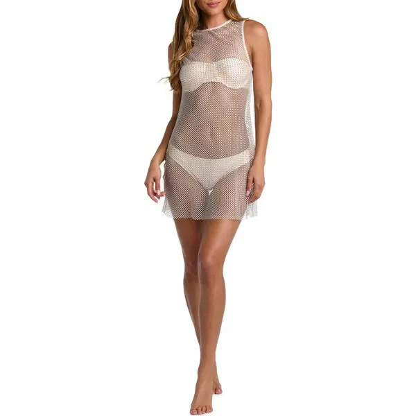 L'Agence Angela Sheer Mesh Cover-up Dress - Champagne