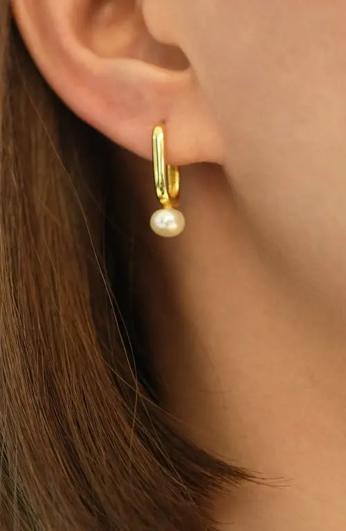 Argento Vivo Freshwater Pearl Drop Hoop Earrings - Gold/silver