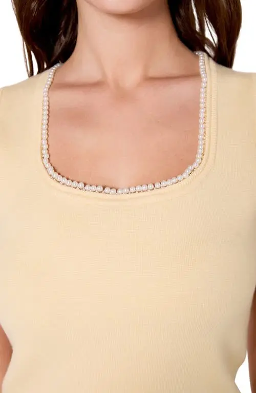 Endless Rose Imitation Pearl Trim Knit Tank - Butter