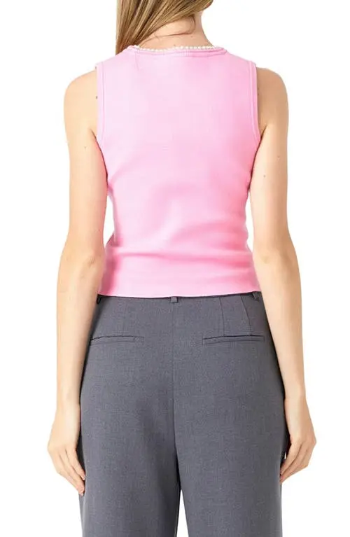 Endless Rose Imitation Pearl Trim Knit Tank