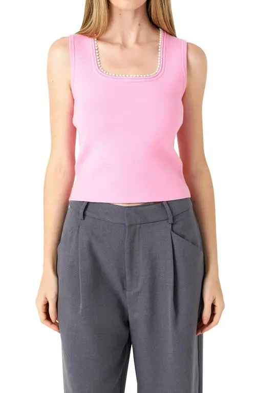 Endless Rose Imitation Pearl Trim Knit Tank