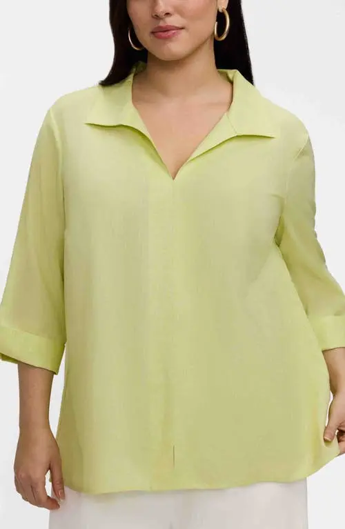 Foxcroft Agnes Three-quarter Sleeve Linen-blend Top - Limoncello