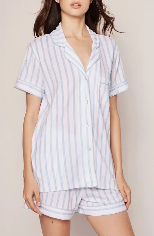 PETITE PLUME Stripe Classic Pima Cotton Short Sleeve Short Pajamas - White