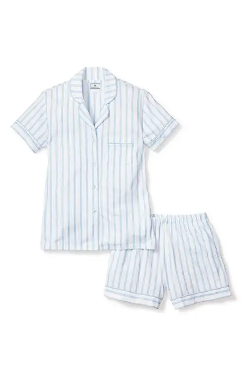 PETITE PLUME Stripe Classic Pima Cotton Short Sleeve Short Pajamas - White