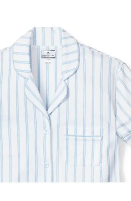 PETITE PLUME Stripe Classic Pima Cotton Short Sleeve Short Pajamas - White