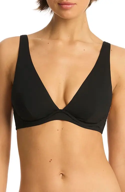 SEA LEVEL Essentials Longline Triangle Bikini Top - Black