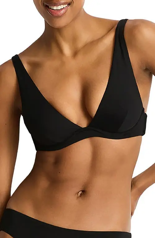 SEA LEVEL Essentials Longline Triangle Bikini Top - Black