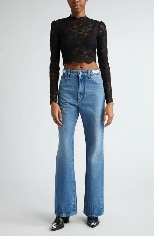 Rabanne Long Sleeve Stretch Lace Crop Top