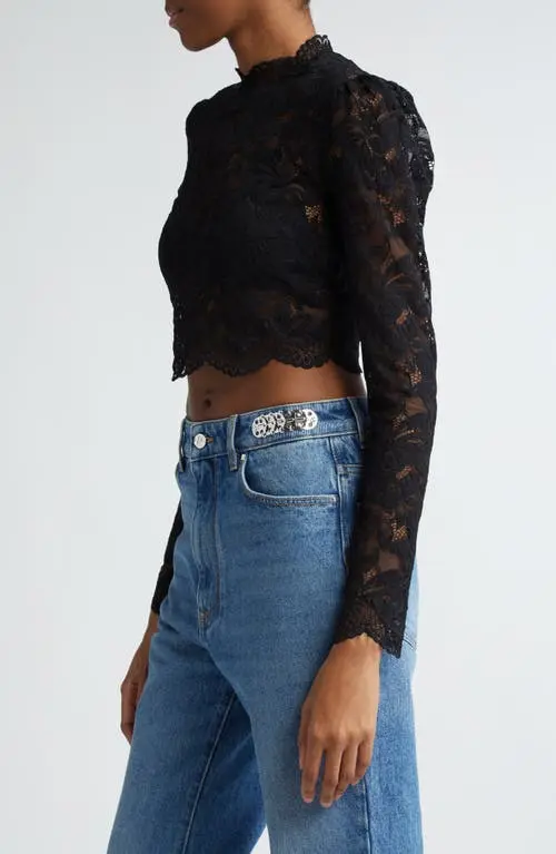Rabanne Long Sleeve Stretch Lace Crop Top