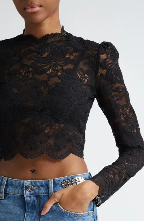 Rabanne Long Sleeve Stretch Lace Crop Top