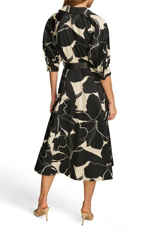 Donna Karan New York Floral Stretch Cotton Midi Shirt Dress