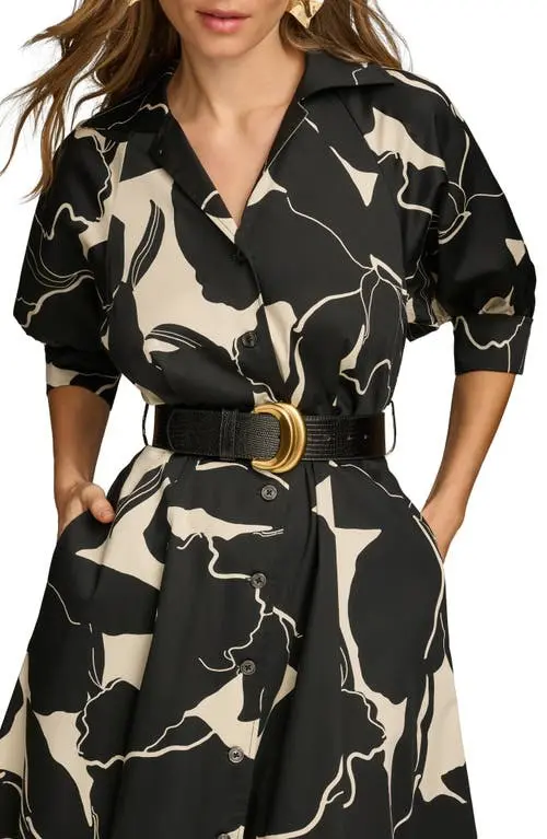 Donna Karan New York Floral Stretch Cotton Midi Shirt Dress