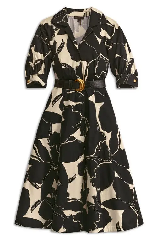 Donna Karan New York Floral Stretch Cotton Midi Shirt Dress