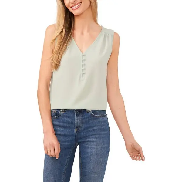 CECE DUPRAZ Half Placket Sleeveless Top - Light Sage Green