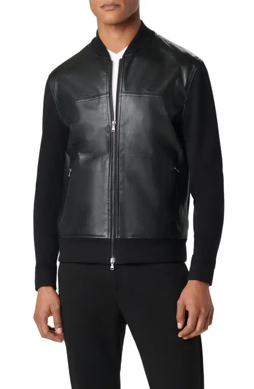 Bugatchi Leather Front Zip-up Cardigan