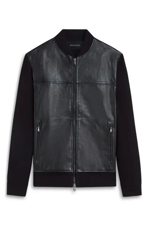 Bugatchi Leather Front Zip-up Cardigan