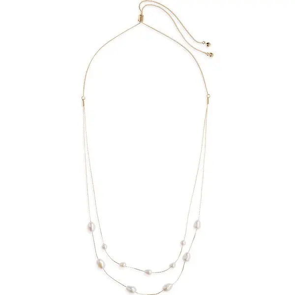 Nordstrom Genuine Freshwater Pearl Adjustable Layered Necklace - White- Gold