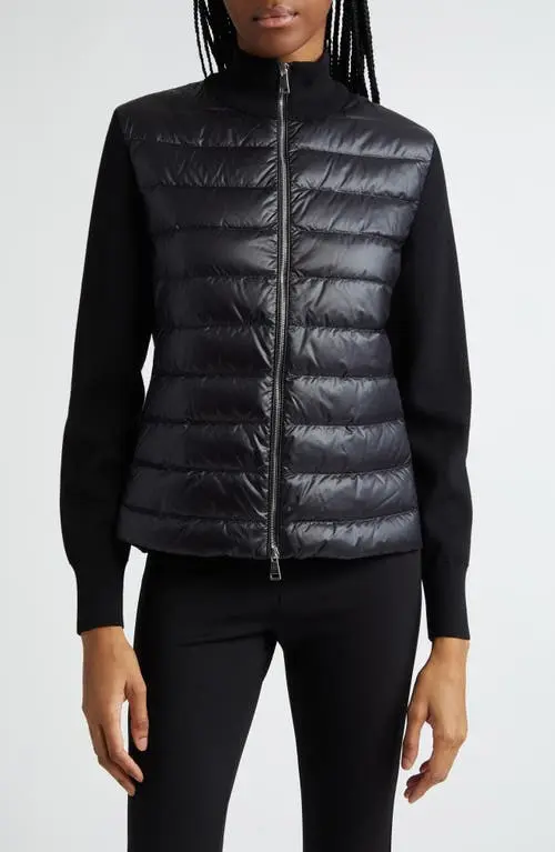 Moncler Quilted Nylon And Virgin Wool Knit Cardigan - Black