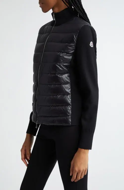 Moncler Quilted Nylon And Virgin Wool Knit Cardigan - Black