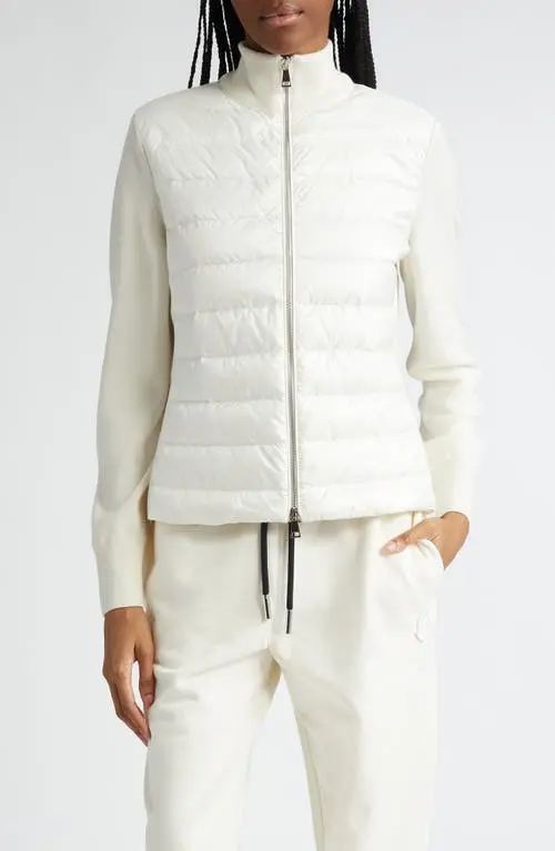 Moncler Quilted Nylon And Virgin Wool Knit Cardigan - White