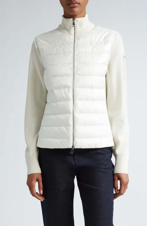 Moncler Quilted Nylon And Virgin Wool Knit Cardigan - White
